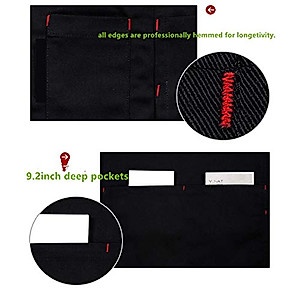 JEQUE 3 Pack Kitchen Restaurant Waist Aprons with 3 Large Pockets for Women Men,Half Short Apron for Server Waiter Waitress,Black