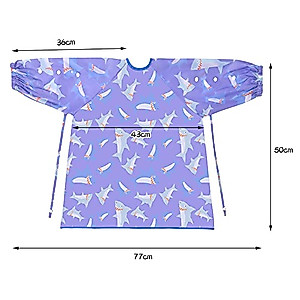 Vicloon Coverall Baby Feeding Bib, Weaning Bib Attaches to Highchair and Table, Long Sleeves Bib with Waterproof, Comfortable,Machine Washable, Baby Bib For 6 Month to 3 Years Old (Shark)