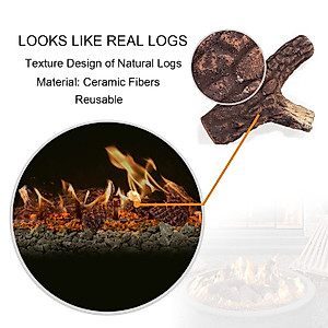 Skypatio Gas Fireplace Logs Set, 9 PCS Ceramic Wood Logs for Indoor or Outdoor Fireplace, Fire Pit Decor, Lightweight & Portable