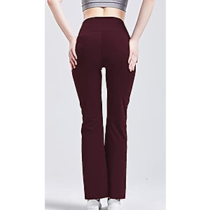 DANI CHINS Women's Casual Bootcut Yoga Pants V Crossover High Waisted Flare Workout Leggings (Burgundy, M)