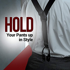 HOLD'EM 100% Silk Suspenders Men Y-Back Fancy Solid Button End-Black Basket Weave
