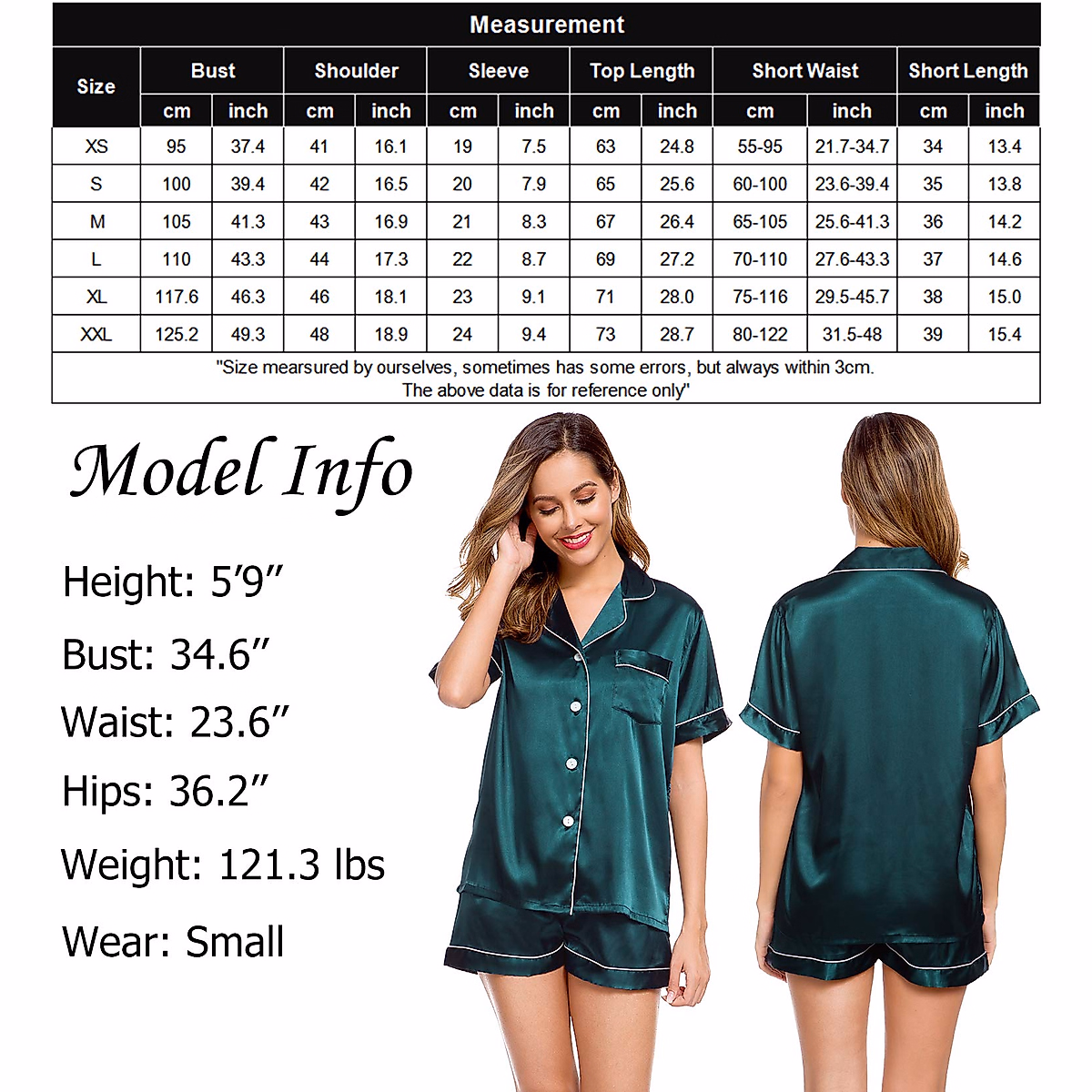 LecGee Womens Silk Satin Pajamas Short Sleeve Loungewear Two-Piece Sleepwear Button-Down Pj Set