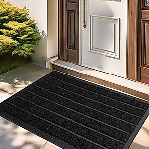 Extra Durable Door Mat - Dirt Trapping Outdoor Welcome Mats - Non-Slip Entrance Mats - Low Profile Front Doormat - Indoor (Black, 30" x 17")