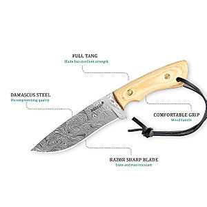 Hunting Knife - Handmade Damascus Hunting Knife Full Tang - Work of Art