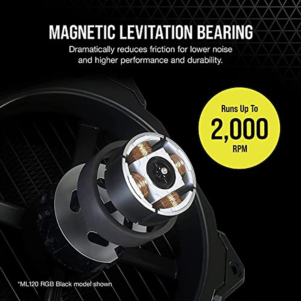 CORSAIR ML120 LED Elite, 120mm Magnetic Levitation Blue LED Case Fan with AirGuide, Single Pack, Black