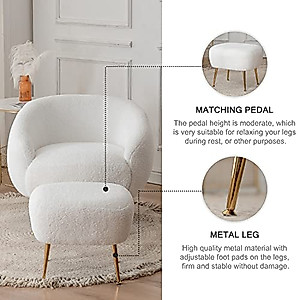 Kiztir Sherpa Accent Chair, White Accent Chair with Ottoman/Gold Legs, Modern Accent Chair for Living Room, Bedroom or Reception Room