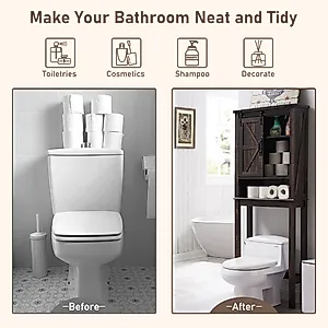 OKD Over The Toilet Storage Cabinet, Farmhouse Storage Cabinet Over Toilet with Sliding Barn Door & Adjustable Shelves, Home Space Saver for Bathroom, Living Room, Dark Rustic Oak