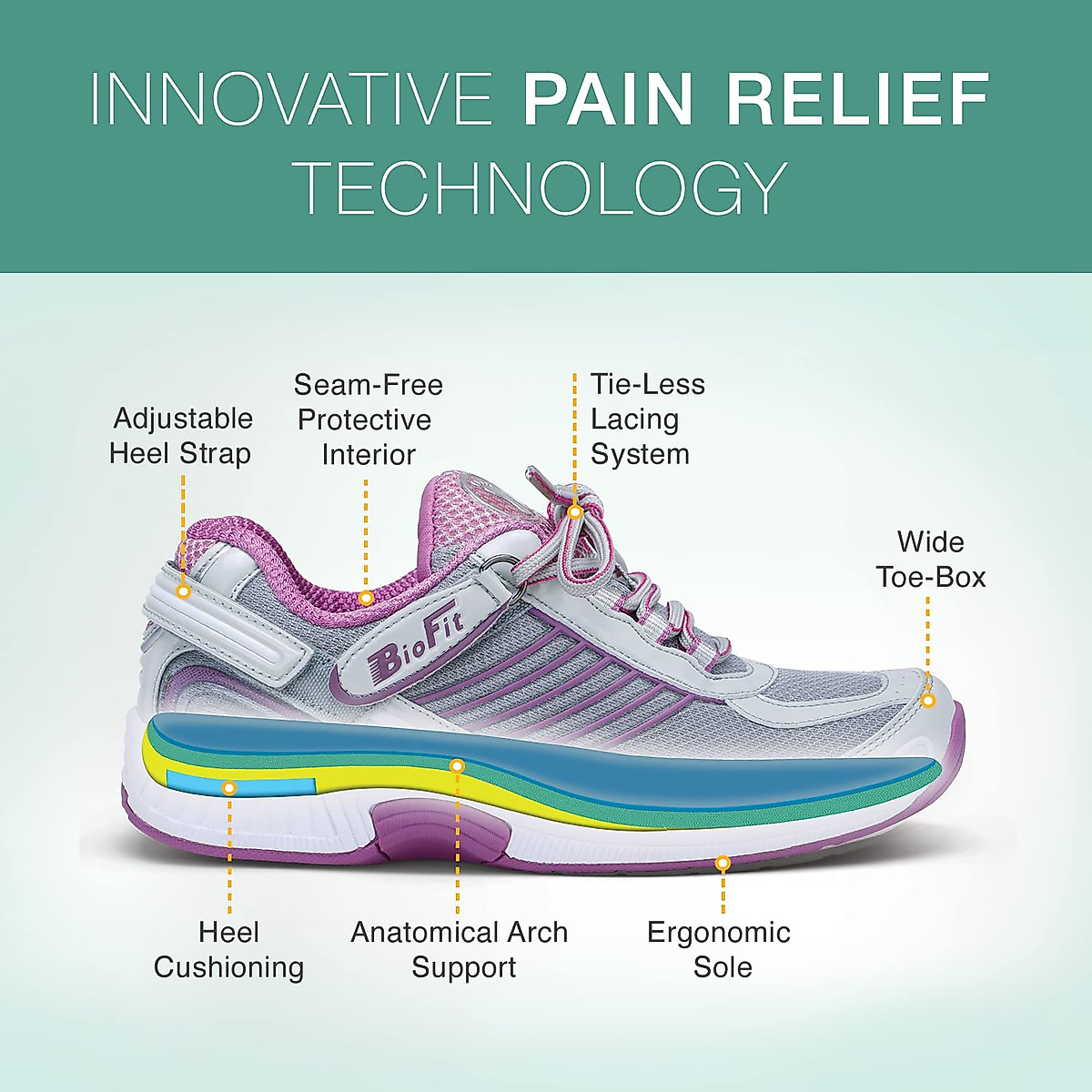 Orthofeet Women's Orthopedic Fuchsia Verve Tie-Less Sneakers, Size 7.5 Wide