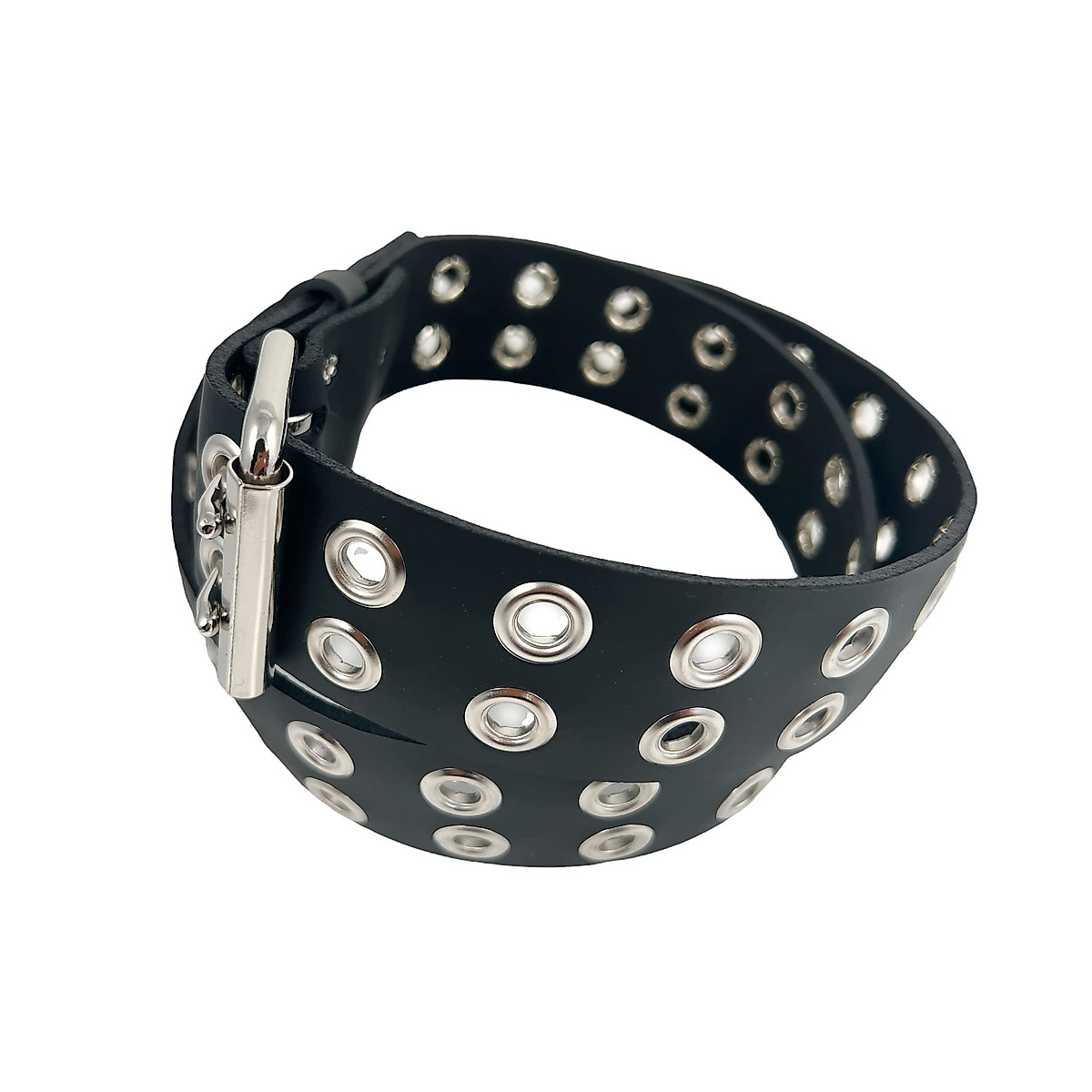 Grommet Eyelet Uniform Belt Made in USA Genuine Leather Punk Goth Thrash Metal (L-36) Black