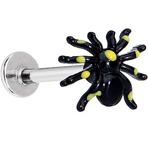 Body Candy Womens 16G 316L Stainless Steel Yellow Black Spider Labret Monroe Lip Ring Tragus 5/16”