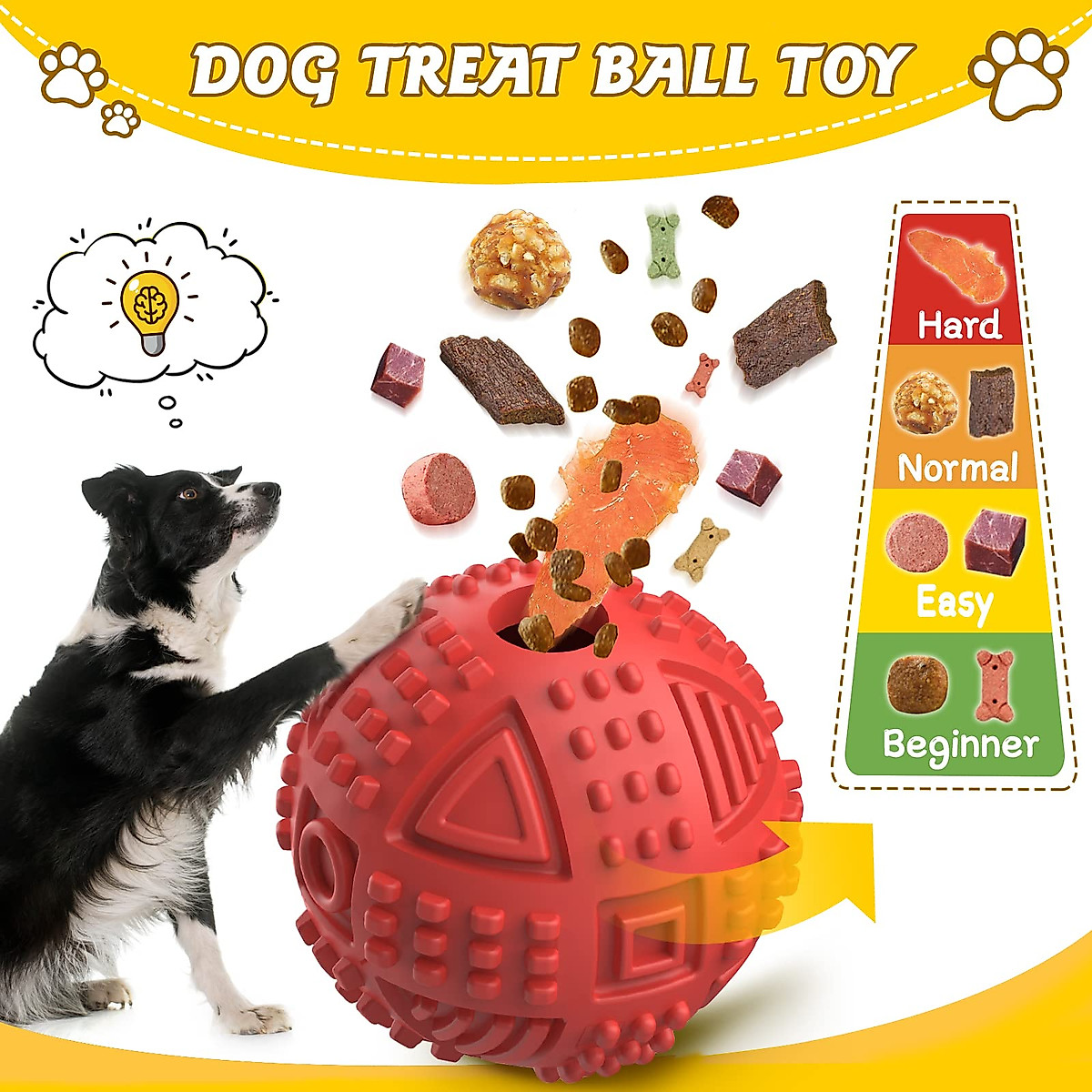 Dog Balls Treat Dispensing Dog Toys, Dog Toys for Aggressive Chewers Large Breed, Nearly Indestructible Squeaky Dog Chew Toys for Large Dogs, Natural Rubber Dog Puzzle Toys, Tough Dog Treat Ball