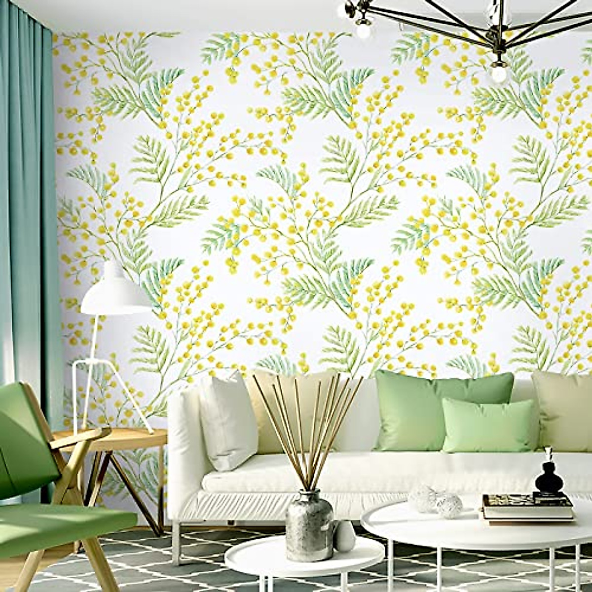 Floral Peel and Stick Wallpaper Leaf Wallpaper Green/Yellow Wallpaper Self-Adhesive Contact Paper Modern Green Leaf Wall Paper for Walls 15.5inch × 78.7 inch