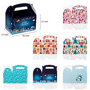 ARTLYMERS 24 Pack Christmas Treat Boxes, Candy Boxes Party Favor Christmas Cookie Dessert Goody Boxes with Handle for Christmas Gift Giving, 6 Patterns