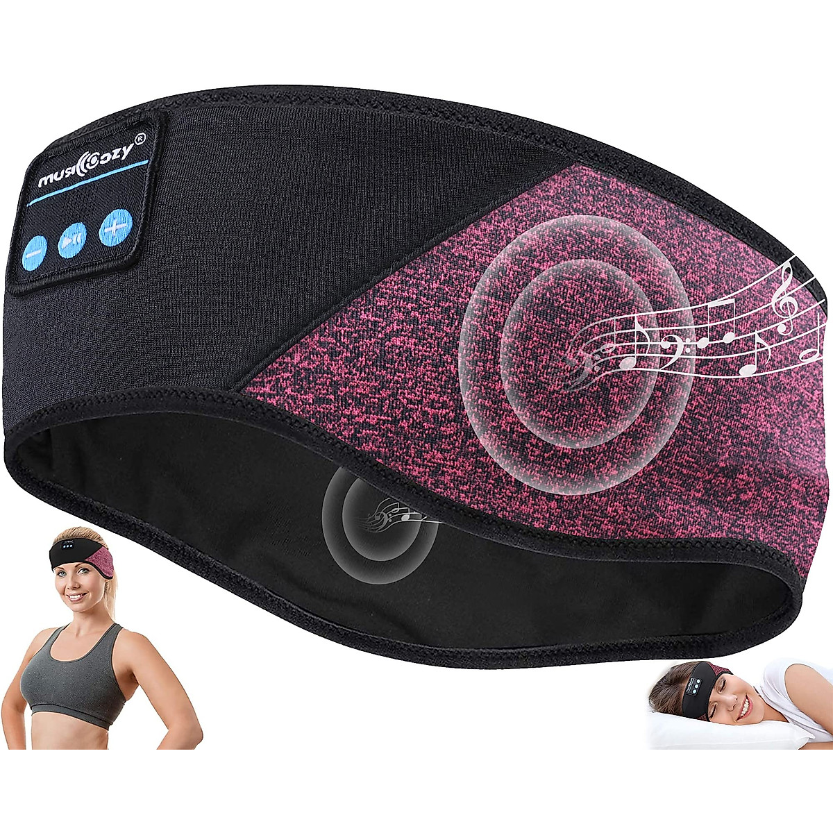 MUSICOZY Sleep Headphones Bluetooth Sports Headband, Wireless Music Sleeping Headphones Sleep Eye Mask Earbuds for Side Sleepers Workout Running Insomnia Travel Yoga Office, Pack of 2