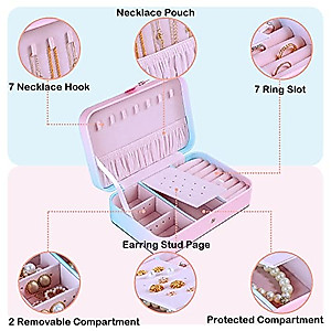 Kendal Travel Jewelry Box, Small Portable Jewelry Organizer Mini Jewelry Case for Women, Earing Organizer, Leather Portable Jewelry Storage Boxes for Rings Earrings Necklaces Bracelets (Gradient)
