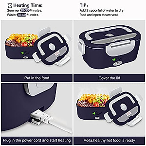 Vovoir Electric Heating Lunch Box 60W 110V/12V/24V 3 in 1 Portable Food Warmer Lunch Heater for Car Truck Home Work,Heated Lunch Boxes for Adults-Leak Proof,Removable Stainless Steel Food Container