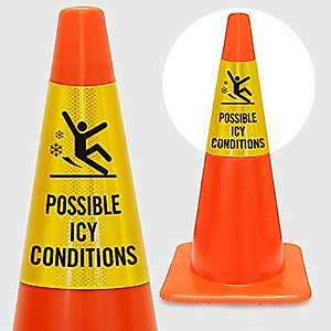 SmartSign “Possible Icy Conditions” Bright Reflective Cone Message Sleeve, [Cone Not Included]