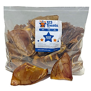123 Treats Natural Pig Ears for Dogs, 100% Natural Long Lasting Pork Dog Chews, Ideal for All Chewers, Delicious and Healthy Dog Treats, Pig Ears Large and Mix (one Pack of 100)