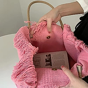 WEIIYONN Large Beach Bag Tote Bag for Women Summer Vibe Shoulder Bag with Tassels Aesthetic Handbag for Vacation Holidays (Pink)