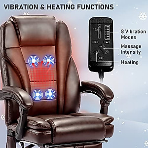 NOBLEMOOD Ergonomic Heated Massage Office Chair Tall and Big Computer Desk Chair Swivel Executive Chairs with Footrest and Lumbar Pillow (Brown)