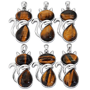 TUMBEELLUWA Stone Pendant Cat Healing Crystal Necklace Animal Energy Chakra Amulet Handmade Jewelry for Women,Tiger's Eye