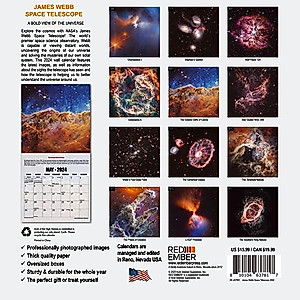 RED EMBER James Webb Space Telescope 2024 Wall Calendar 12 Month | 12" x 24" Open | Thick & Sturdy Paper | Giftable | Calendar 2024