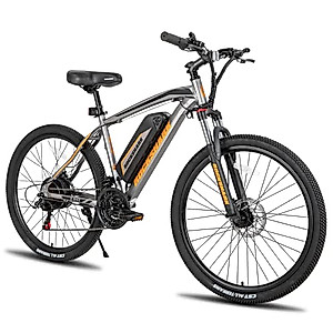 HILAND Rockshark Electric Bike Electric Mountain Bike Aluminum 26/27.5 inch 350W 20MPH Adults E-Bike Shimano 21 Speed Disc Brake Suspension Fork with 36V 10.4Ah Removable Battery