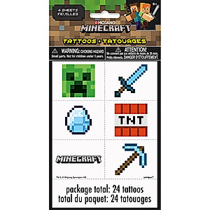 Multicolor Minecraft Tattoos (24 Count) - Perfect for Kids' Parties, Themed Events, and Gaming Celebrations