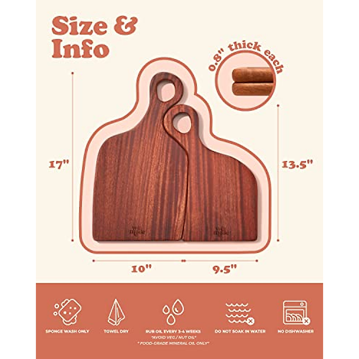 Perfect Anniversary, Wedding, Housewarming Gifts for The Couple - 2 Piece Solid Wood Cutting Board Set with Handle for Kitchen - Decorative Serving Charcuterie Board by We Made