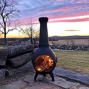 The Blue Rooster Prairie Chiminea Outdoor Fireplace - Wood Burning Cast Aluminum Deck or Patio Firepit