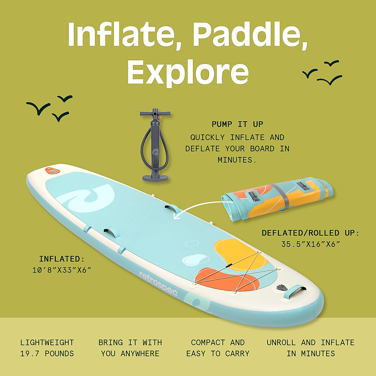Retrospec Weekender-Yogi 10' Extra Wide Inflatable Stand Up Paddleboard iSUP Bundle w/ paddle board carrying case, aluminum paddle, removable fins, pump & phone case