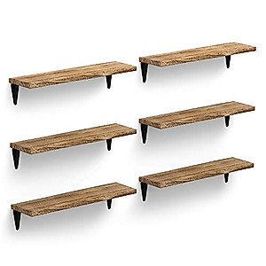 Wallniture Arras Floating Shelves for Wall, Wood Wall Shelves for Bedroom Decor, Burned Set of 6