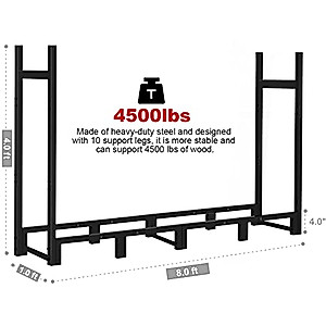 Khordin 8ft Firewood Rack Outdoor Adjustable Heavy Duty Wood Rack Fire Wood Holder for Indoor Storage Fireplace Metal Lumber Organizer Wood Stand Stacker, Black