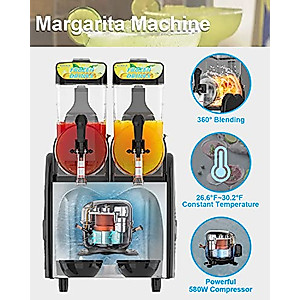 GSEICE Commercial Slushy Machine, 3.2 Gals X 2 Tanks Margarita Machine 110V Slushy Maker Machine for Slush, Frozen Margarita, Frozen Drink Machine for Restaurants Bars Pool Parties