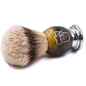 Parker Silvertip Badger Shaving Brush-Faux Horn Handle with a Chrome Base, Long Loft Dense Bristles- Men's Badger Shaving Brush with Stand Included
