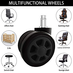 TIANSHU Office Chair Wheels,Universal Gaming Chair Casters Heavy Duty Office Chair Replacement Parts Rubber Desk Chair Caster Wheels for Wood & Hardwood Floors Set of 5, Black