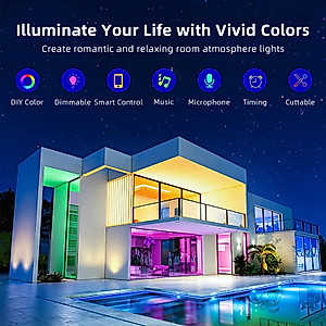 HEDYNSHINE 100ft Outdoor led Strip Lights Waterproof-IP 67 led Lights Smart Phone Control,RGB Color Changing with 44key Remote,Music SYNC,LED Strip Lights Outdoor use 100ft（2 Rolls x50ft）