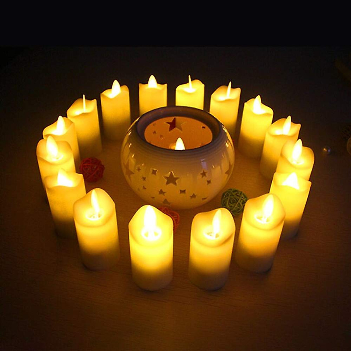 Christmas Decoration Flickering Flameless Candles Yellow Light Candles Battery Operated LED Tea Light Candles Pillar Electric Light for Garden Home Decor Party Wedding Festival Celebrations-12pcs