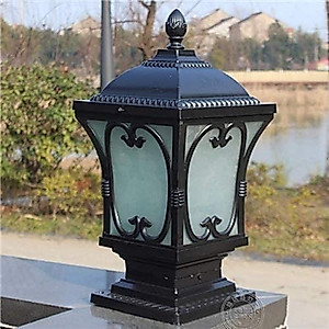 MODEBHD Traditional European Retro Outdoor Glass Lantern Column Lamp Black Post Lights Square IP55 Waterproof Patio Villa Door Pillar Table Light Rainproof E27 Garden Lawn Lamp