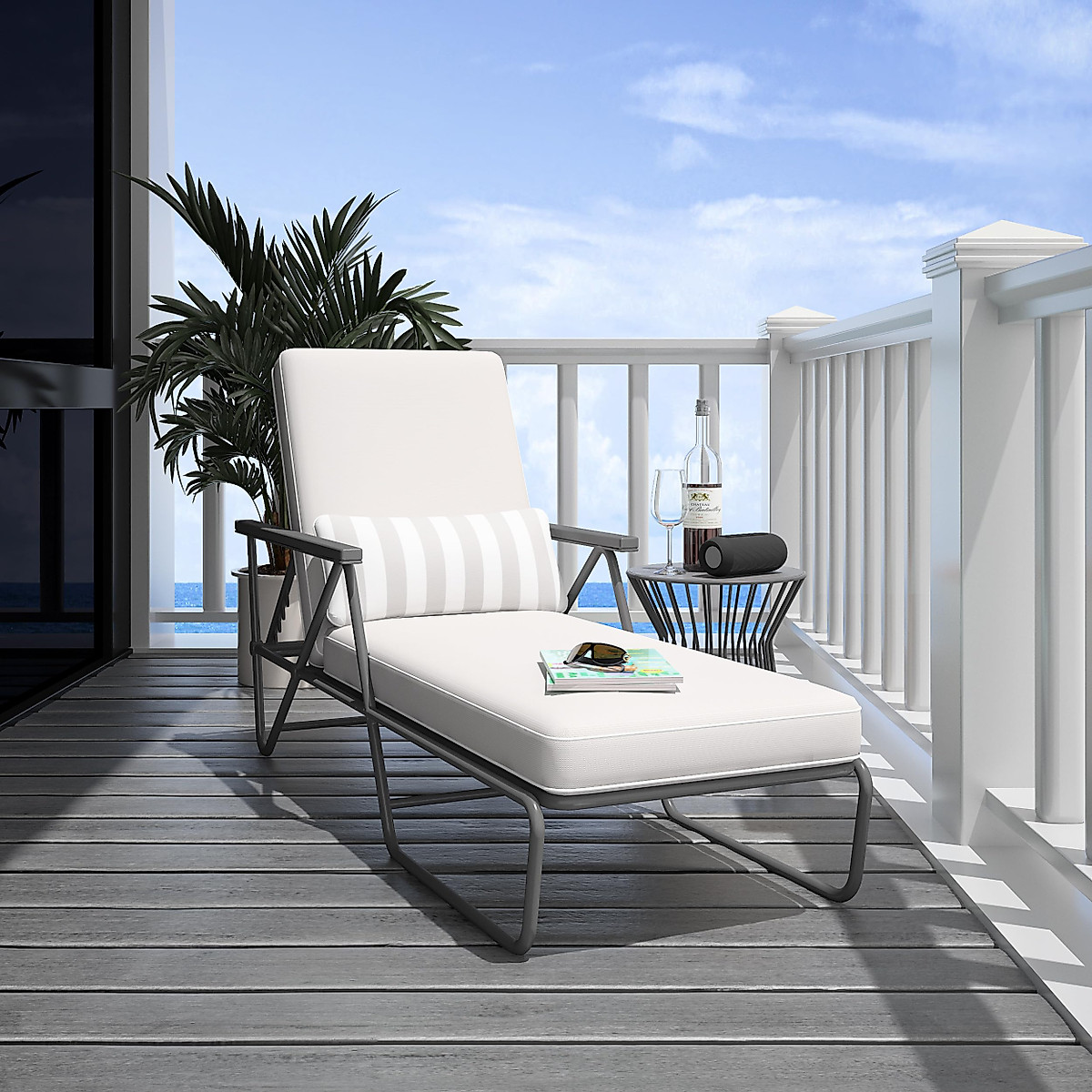 Novogratz 88063CWG1E Poolside Gossip Collection, Connie Outdoor Chaise Lounge, Gray