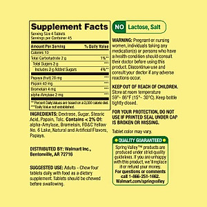 Spring Valley Spring - Valley Papaya Enzyme Complex Tablets - 180 Chewable Tablets Pack of 2 180 Count (Pack of 2)