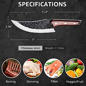 TOMBRO Huusk Knife Forged Viking Knives Sharp Boning knife, Handmade Caveman Knife, High Carbon Steel Butcher Knives with Sheath, Japanese Chef Knife for Kitchen, Camping