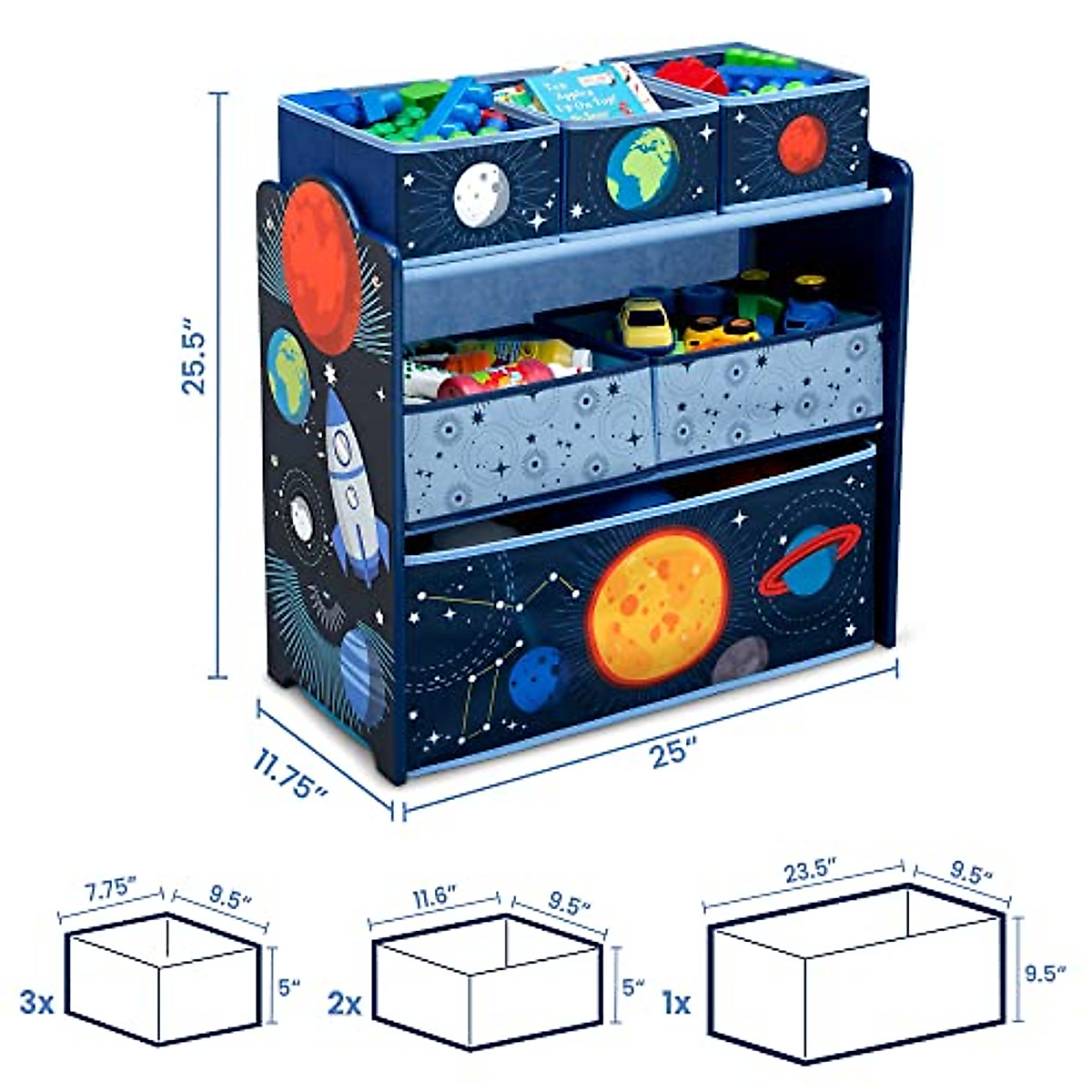 Delta Children Space Adventures Design & Store 6 Bin Toy Storage Organizer - Greenguard Gold Certified, Blue