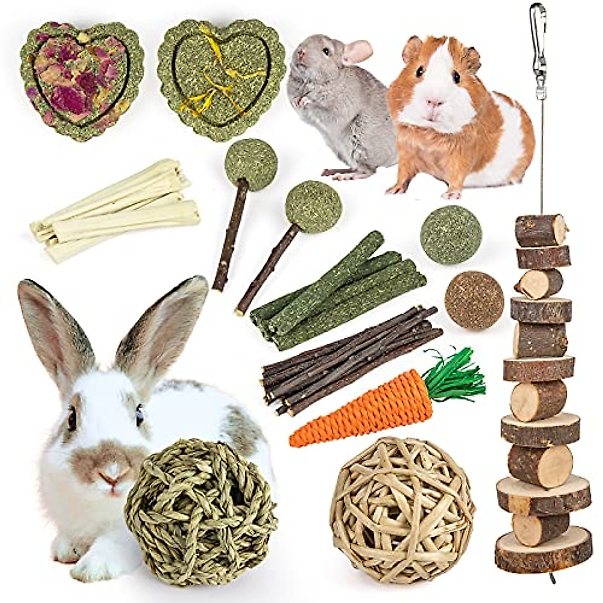 Sofier Rabbit Toys Bunny Toys Guinea Pig Toys Natural Timothy Hay Sticks Hamster Toys for Teeth Handmade Rabbit Chews and Treats Apple Wood Sticks Chinchilla Rat