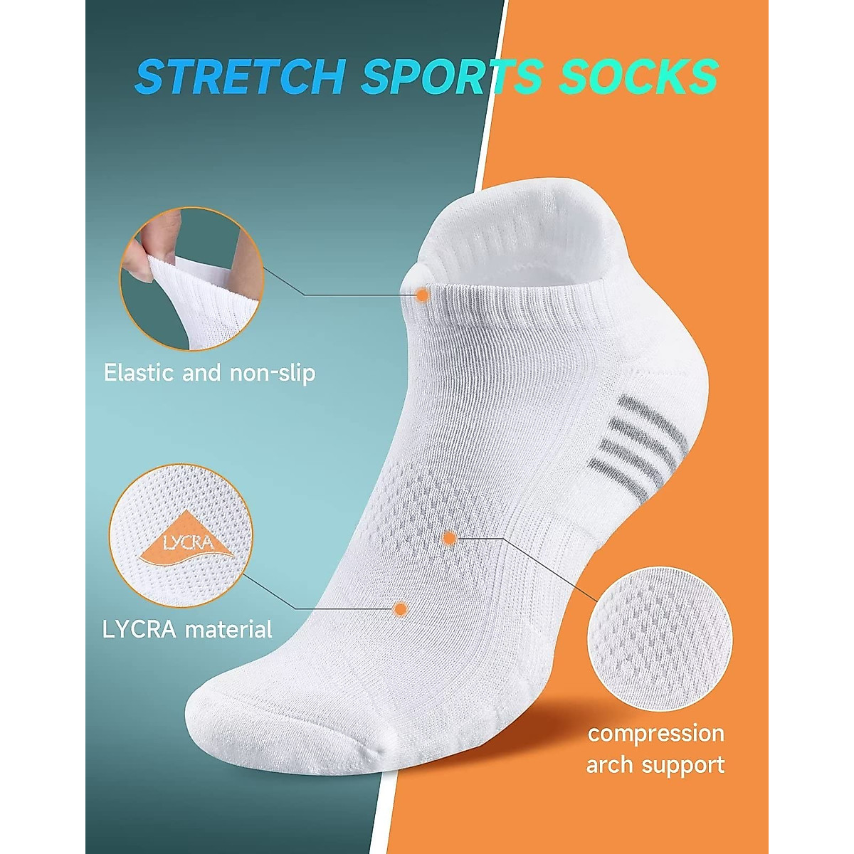 TANSTC Socks for Women & Men 6 Pairs, No-Show Running Socks, Ankle Socks Athletic Cushioned Breathable Low Cut Tab With Arch Support
