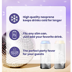 Last Disco Bachelorette Party Coozies Skinny Can {12 Pack} Includes Bride Coozie and 11 Slim Bachelorette Coozies for 70s Bachelorette Party