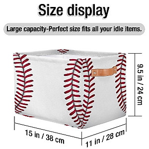 Baseball Storage Bin Basket,Sport Softball Large Toys Storage Cube Box with Handles, Collapsible Laundry Basket Rectangular Waterproof Storage Organizer Bin for Nursery Bedroom Shelves Gift Basket