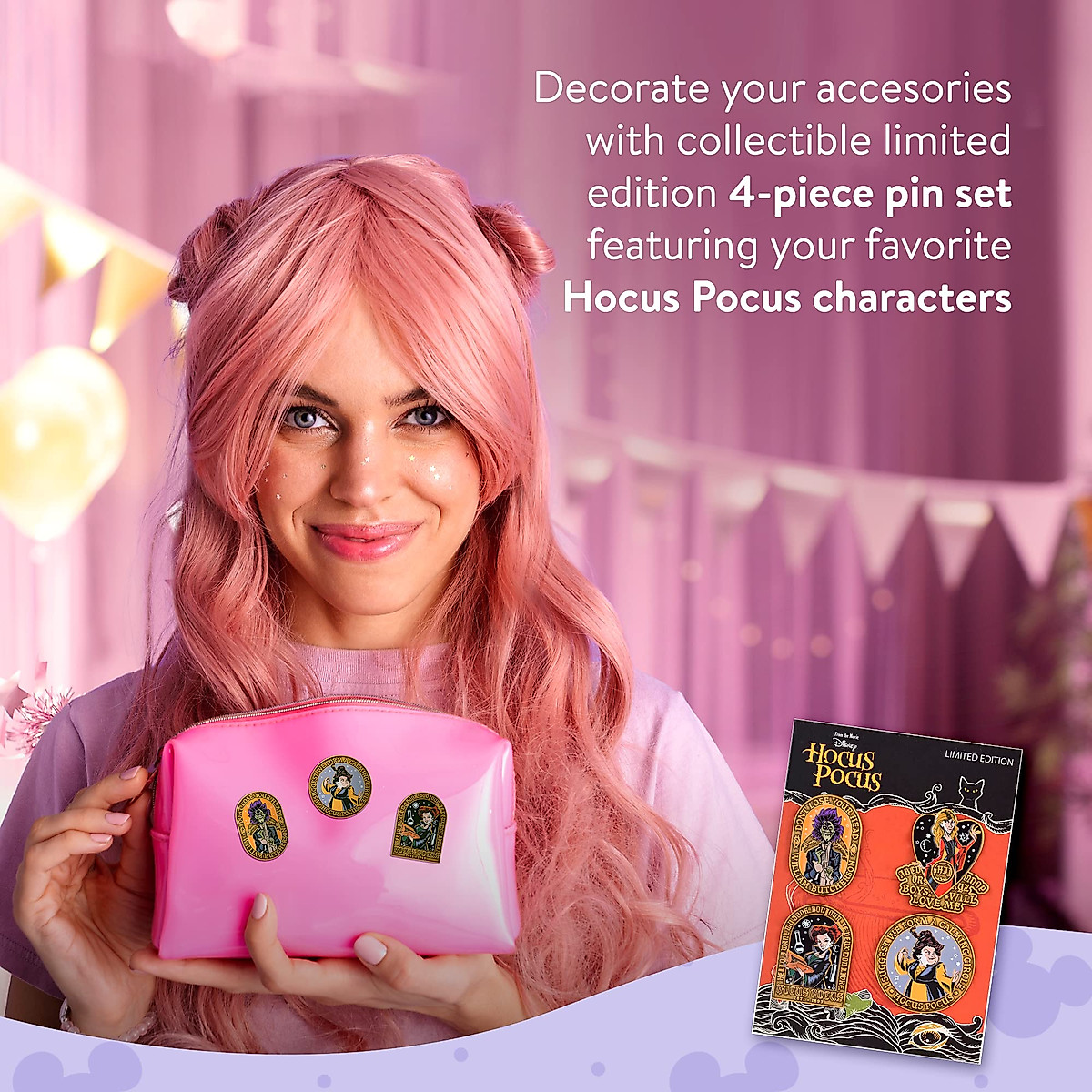 Disney Enamel Pin Set, Hocus Pocus Themed Jewelry, Pack of 4 Pieces, 1.75”, Limited Edition Collectors Pins with Three Sanderson Sisters and Billy Butcherson, Amazon Exclusive