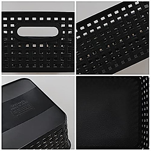 Farmoon Plastic Black Woven Basket, Pantry Storage Shelf Baskets Bin, 6 Packs