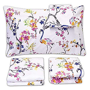 1500 Supreme Collection Extra Soft Botanical Bright Whimsical Watercolor Pattern Sheet Set, King - Luxury Bed Sheets Set with Deep Pocket Wrinkle Free Bedding, Printed Pattern, King